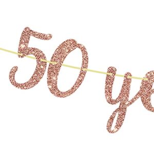 Rose Gold Glitter 50 Years Blessed Banner, Happy 50th Birthday Sign, Cheers to 50 Years Loved, 50th Birthday Party Decorations Supplies