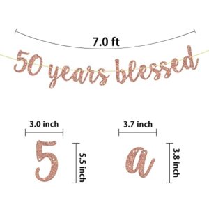 Rose Gold Glitter 50 Years Blessed Banner, Happy 50th Birthday Sign, Cheers to 50 Years Loved, 50th Birthday Party Decorations Supplies