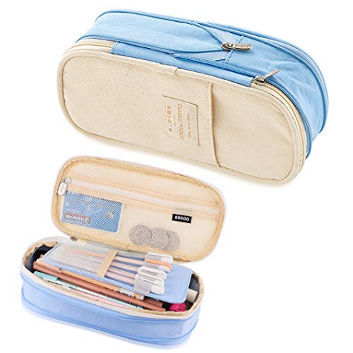 Rolin Roly Large Capacity Pencil Case Pen Pouch Pencil Bag Zipper Canvas Makeup Bag Pencil Organizer Storage Bag Portable Stationery Case Cosmetics Bag