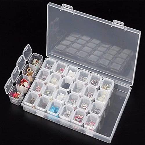 28 Slots Grids Diamond Painting Boxes Plastic Organizer, 5D Diamond Embroidery Accessories Containers for Art Craft, Nail Diamonds, Bead, Seed Storage Clear