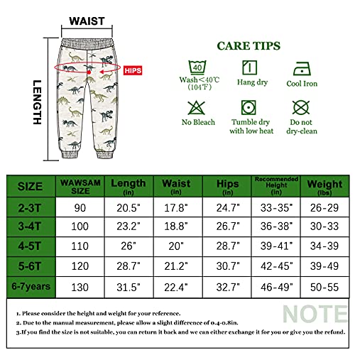 WAWSAM Dinosaur Boy Pants - Dino Jogger Sweatpants Cotton Pull on Pants for Toddler Boys Dinosaur Jogger Athletic Trousers Gray Loose Baby Elastic Waist Bottoms