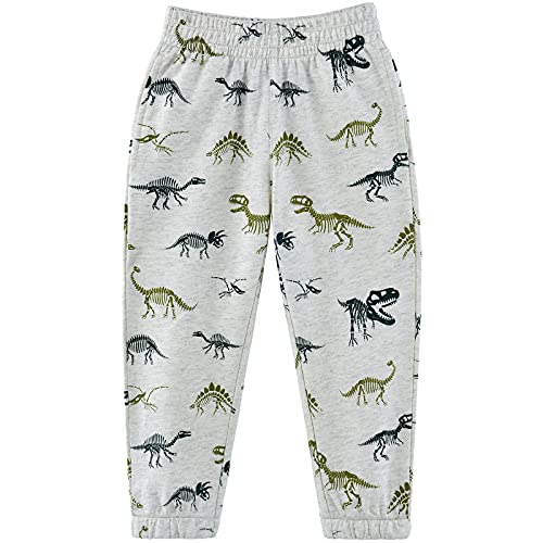 WAWSAM Dinosaur Boy Pants - Dino Jogger Sweatpants Cotton Pull on Pants for Toddler Boys Dinosaur Jogger Athletic Trousers Gray Loose Baby Elastic Waist Bottoms