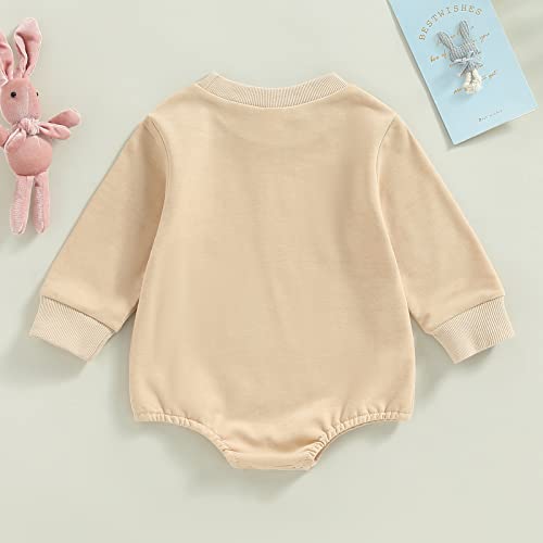 Infant Baby Girl Boy Easter Outfit Romper Sweatshirt Bunny Long Sleeve Bodysuit Pullover Tops Shirts Easter Clothes (Apricot, 12-18 Months)