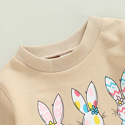 Infant Baby Girl Boy Easter Outfit Romper Sweatshirt Bunny Long Sleeve Bodysuit Pullover Tops Shirts Easter Clothes (Apricot, 12-18 Months)