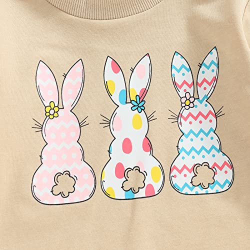 Infant Baby Girl Boy Easter Outfit Romper Sweatshirt Bunny Long Sleeve Bodysuit Pullover Tops Shirts Easter Clothes (Apricot, 12-18 Months)