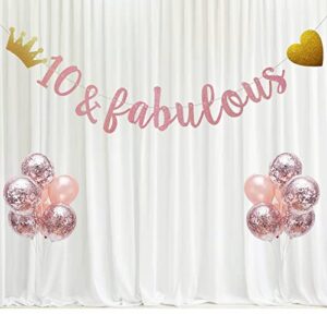 10 & Fabulous Banner, Pre-Strung, No Assembly Required, Funny Rose Gold Paper Glitter Party Decorations for 10th Birthday Party Supplies, Letters Rose Gold,ABCpartyland