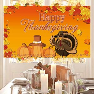 Fecedy Happy Thanksgiving Hanging Extra Large Fabric Sign Poster Background Banner with Pumpkin Maple Leaves Turkey Pattern for Thanksgiving Day Autumn Harvest Decorations 43.3"x70.8"