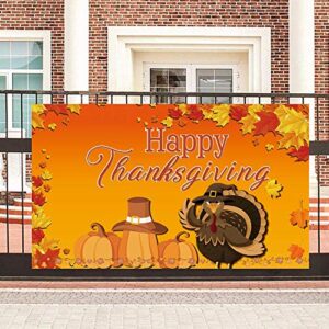 Fecedy Happy Thanksgiving Hanging Extra Large Fabric Sign Poster Background Banner with Pumpkin Maple Leaves Turkey Pattern for Thanksgiving Day Autumn Harvest Decorations 43.3"x70.8"