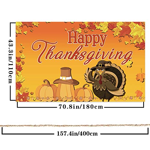 Fecedy Happy Thanksgiving Hanging Extra Large Fabric Sign Poster Background Banner with Pumpkin Maple Leaves Turkey Pattern for Thanksgiving Day Autumn Harvest Decorations 43.3"x70.8"