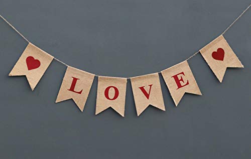 Boston Creative Company Love Burlap Banner Valentines Burlap Garland Wedding Decor Bridal Shower Banner Rustic Wedding Garland Valentines Day Decor Bridal Shower Decorations Wedding Heart Bunting