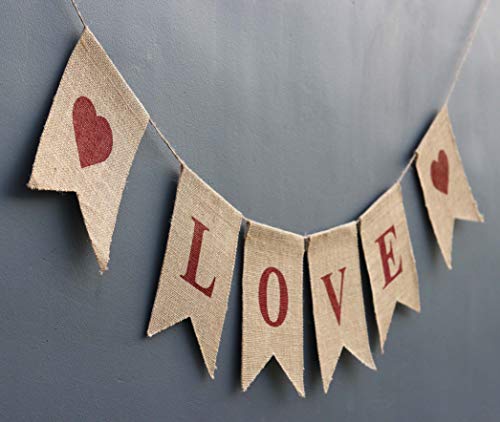 Boston Creative Company Love Burlap Banner Valentines Burlap Garland Wedding Decor Bridal Shower Banner Rustic Wedding Garland Valentines Day Decor Bridal Shower Decorations Wedding Heart Bunting