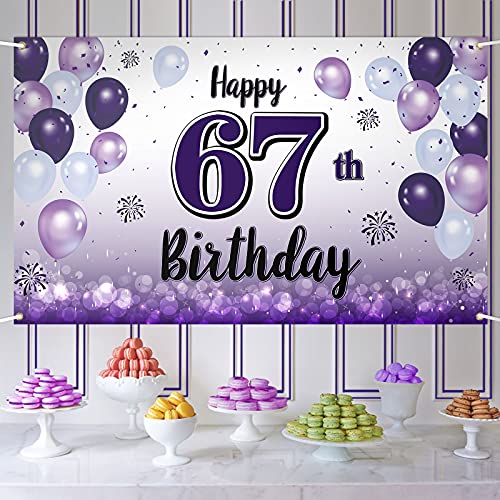 LASKYER Happy 67th Birthday Purple Large Banner - Cheers to 67 Years Old Birthday Home Wall Photoprop Backdrop,67th Birthday Party Decorations.