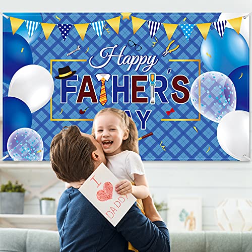 Happy Father's Day Backdrop Banner Decoration, Extra Large Fabric Father's Day Sign Banner Photo Booth Backdrop Background for Father's Day Party Supplies and Decorations