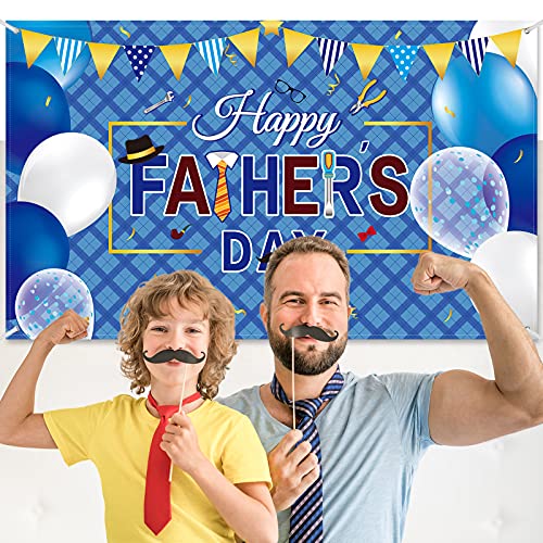 Happy Father's Day Backdrop Banner Decoration, Extra Large Fabric Father's Day Sign Banner Photo Booth Backdrop Background for Father's Day Party Supplies and Decorations