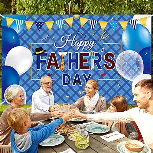 Happy Father's Day Backdrop Banner Decoration, Extra Large Fabric Father's Day Sign Banner Photo Booth Backdrop Background for Father's Day Party Supplies and Decorations