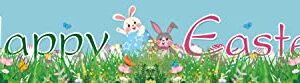 Happy Easter Banner Spring Easter Bunny Easter Eggs Decor Banner Outdoor & Indoor Yard Fence Garden Sign Hanging Door Banner 118" x 20"