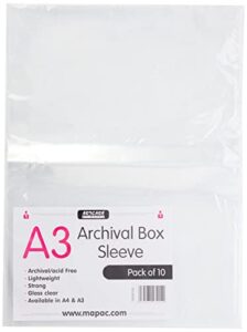 artcare 15142001 45.5 x 0.1 x 35.5 cm a3 synthetic material archival unpunched box sleeves, pack of 10, clear