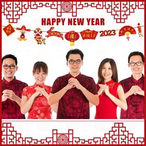 87 Pcs Chinese New Year Decorations Set 45 Chinese New Year Hanging Wall Decor 2 Red Ropes and 40 Glue Point Dots for Year of The Rabbit Chinese New Year Banner Spring Festival Party Supplies (2023)