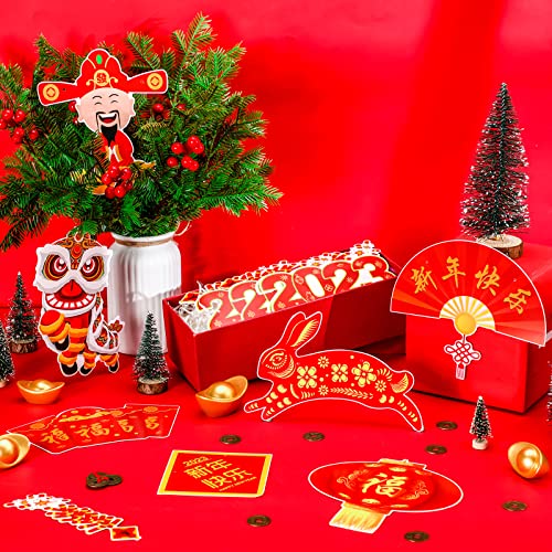 87 Pcs Chinese New Year Decorations Set 45 Chinese New Year Hanging Wall Decor 2 Red Ropes and 40 Glue Point Dots for Year of The Rabbit Chinese New Year Banner Spring Festival Party Supplies (2023)