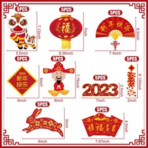 87 Pcs Chinese New Year Decorations Set 45 Chinese New Year Hanging Wall Decor 2 Red Ropes and 40 Glue Point Dots for Year of The Rabbit Chinese New Year Banner Spring Festival Party Supplies (2023)