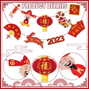 87 Pcs Chinese New Year Decorations Set 45 Chinese New Year Hanging Wall Decor 2 Red Ropes and 40 Glue Point Dots for Year of The Rabbit Chinese New Year Banner Spring Festival Party Supplies (2023)