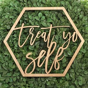 Koyal Wholesale Wood Treat Yo Self Sign, Wedding Display, Party Banner, Event Decorations for Wedding Engagement Bridal Shower Baby Shower Birthday Party (Treat Yo Self)