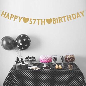 Gold Happy 57th Birthday Banner, Glitter 57 Years Old Woman or Man Party Decorations, Supplies