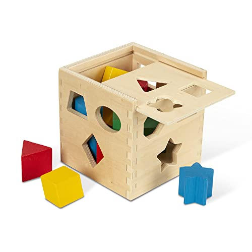 Melissa & Doug Shape Sorting Cube - Classic Wooden Toy With 12 Shapes - Kids Shape Sorter Toys For Toddlers Ages 2+