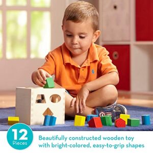 Melissa & Doug Shape Sorting Cube - Classic Wooden Toy With 12 Shapes - Kids Shape Sorter Toys For Toddlers Ages 2+