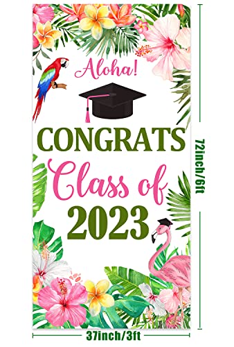 Luau Graduation Decorations Aloha Congrats Class of 2023 Door Cover Personalized Name Senior 2023 Graduation Banner Backdrop for Hawaiian Tropical Grad Themed Party Supplies with A Gift Pen