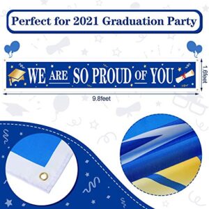 Large Huge 2023 Graduation Party Banner We are So Proud of You Congrats Grad Hanging Banner Backdrop Background Photo Prop Booth Graduation Party Decoration (Blue with White Words)