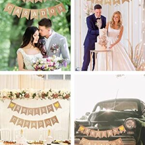 Mandala Crafts Burlap Recien Casados Banner - Recien Casados Sign Newly Weds Banner – Spanish Just Married Banner for Wedding Party Backdrop