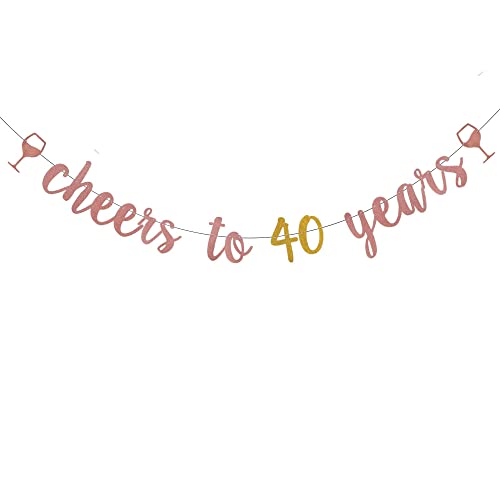 WEIANDBO Cheers to 40 Years Rose Gold Glitter Banner,Pre-Strung,40th Birthday/Wedding Anniversary Party Decorations Bunting Sign Backdrops,cheers to 40 years