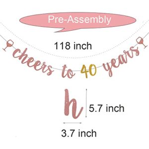 WEIANDBO Cheers to 40 Years Rose Gold Glitter Banner,Pre-Strung,40th Birthday/Wedding Anniversary Party Decorations Bunting Sign Backdrops,cheers to 40 years