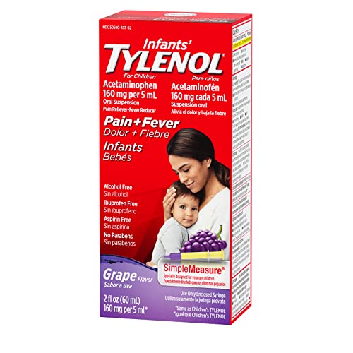 Tylenol Infants Oral Suspension Medicine with Acetaminophen, Baby Fever Reducer & Pain Reliever for Minor Aches & Pains, Sore Throat, Headache & Teething Pain, Grape Flavor, 2 fl. oz