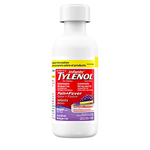 Tylenol Infants Oral Suspension Medicine with Acetaminophen, Baby Fever Reducer & Pain Reliever for Minor Aches & Pains, Sore Throat, Headache & Teething Pain, Grape Flavor, 2 fl. oz