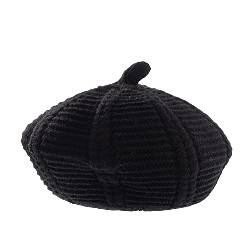 Infant Baby Boys Girls Fall Winter Knitted Beanie Hat Newborn Faux Fur Beret Skull Hat Trendy Warm Knit Beanie Ski Cap (0-3T, Black)