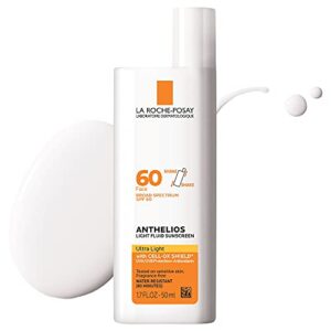 la roche-posay anthelios light fluid face sunscreen broad spectrum spf 60, sensitive skin sunscreen, oxybenzone free, oil free, non-comedogenic