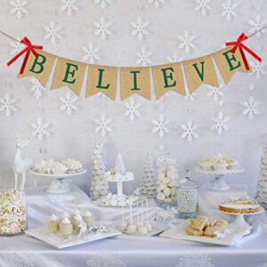 Believe Burlap Banner - Rucitc Holiday Banner Garland - Perfect for Christmas Decoration Xmas Party Decor