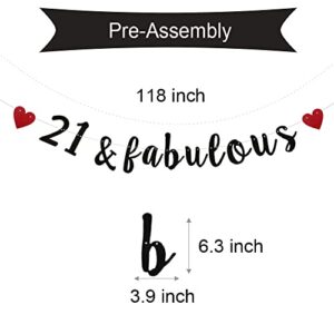 XIAOLUOLY Black 21 & Fabulous Glitter Banner,Pre-Strung,21st Birthday / Wedding Anniversary Party Decorations Bunting Sign Backdrops,21 & Fabulous