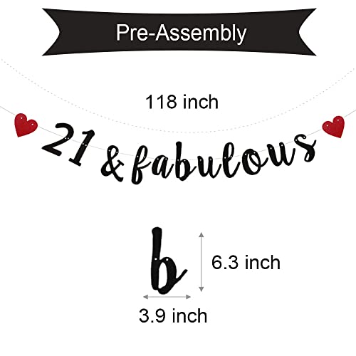 XIAOLUOLY Black 21 & Fabulous Glitter Banner,Pre-Strung,21st Birthday / Wedding Anniversary Party Decorations Bunting Sign Backdrops,21 & Fabulous