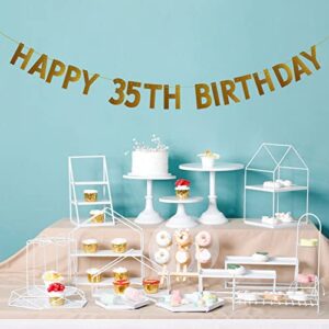 HAPPY 35TH BIRTHDAY Banner，Pre-strung，No Assembly Required，35th Birthday Party Decorations Supplies，Gold Glitter Paper Garlands Backdrops, Letters Gold Betteryanzi