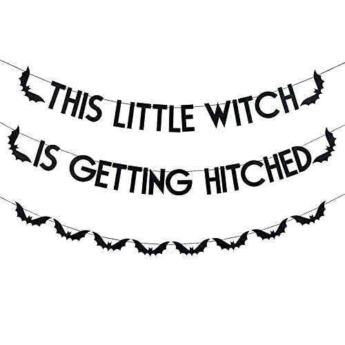 This Little Witch Is Getting Hitched Banner Black Glitter, Halloween Bats Banner Decorations, Halloween Bachelorette Party Decorations Halloween Haunted House Doorways Home Outdoor Mantle Decor