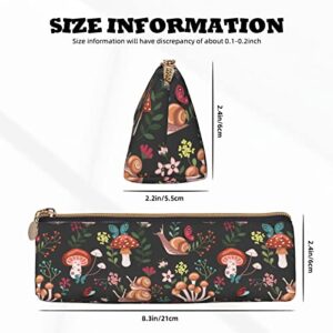 Ykklima Mushroom Snails Butterfly Flower Pattern Leather Pencil Case Zipper Pen Makeup Cosmetic Holder Pouch Stationery Bag for School, Work, Office