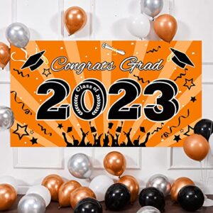 bunny chorus graduation banner, class of 2023, extra large 71″ x 40″ orange graduation photo backdrop, congrats grad banner for outdoor indoor party supplies