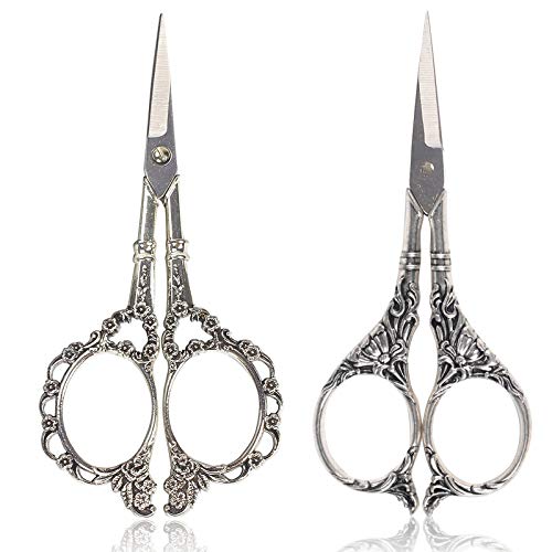 BIHRTC Scissors 4.5 Inch Small Sewing Scissors Plum Blossom Scissors and European Style Scissors Stainless Steel Shears for Cross Stitch Cutting Embroidery Sewing Handcraft Craft Silver Scissors