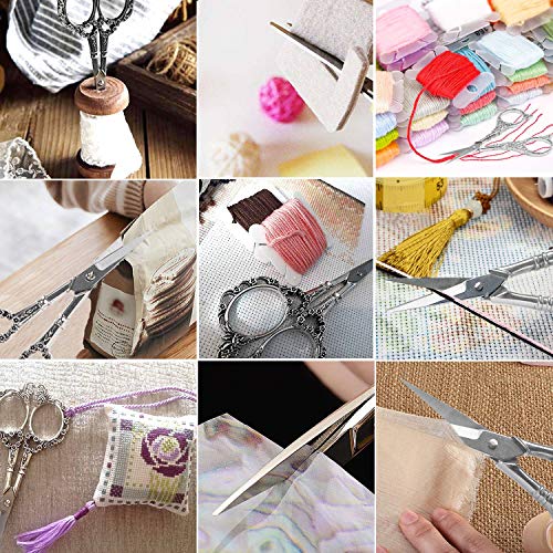 BIHRTC Scissors 4.5 Inch Small Sewing Scissors Plum Blossom Scissors and European Style Scissors Stainless Steel Shears for Cross Stitch Cutting Embroidery Sewing Handcraft Craft Silver Scissors