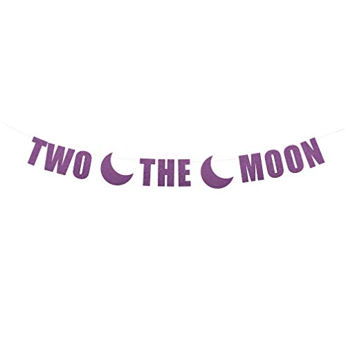 Two The Moon Banner - 2nd Birthday Celebration Decorations | 2 The Moon Party Banner Decor| Second Birthday Garland Sign (Purple Orchid Glitter)