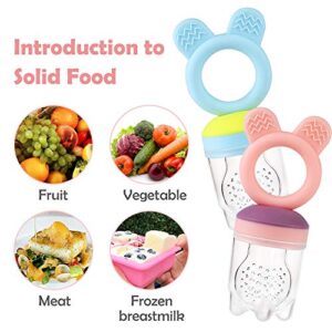 Baby Fruit Food Feeder Pacifier - 2 Packs Silicone Fresh Fruit Feeder BPA Free [S M L Size Silicone Food Pouches Included] (Blue&Pink)