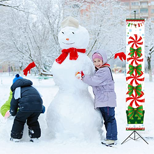 Christmas Porch Sign Banner Candy Xmas Hanging Decorations Christmas Hanging Banners Sign New Year Holiday Outdoor Indoor Christmas Decorations for Home Wall Candyland Themed Party, Red White Green